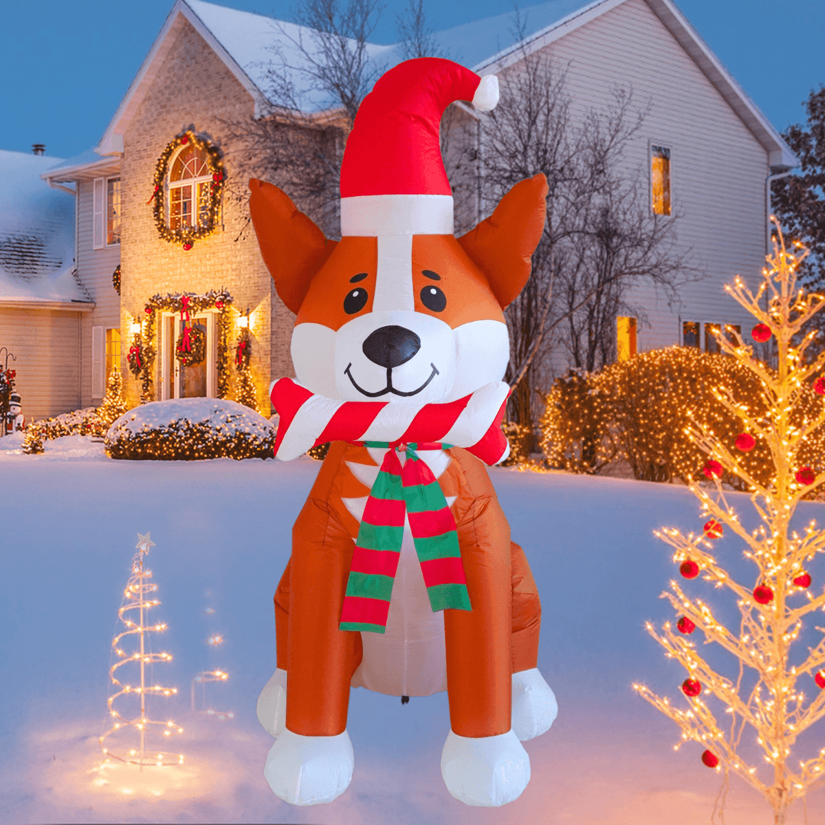 5FT Christmas Inflatable Corgi with Candy Bar Outdoor Decoration ...