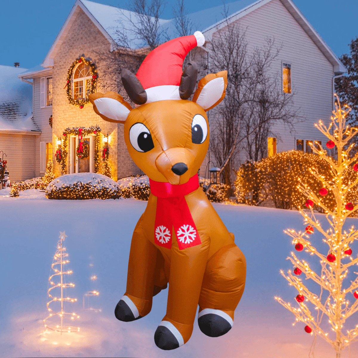 6FT Christmas Inflatable Reindeer Outdoor Decoration- Christmas Outdoor ...